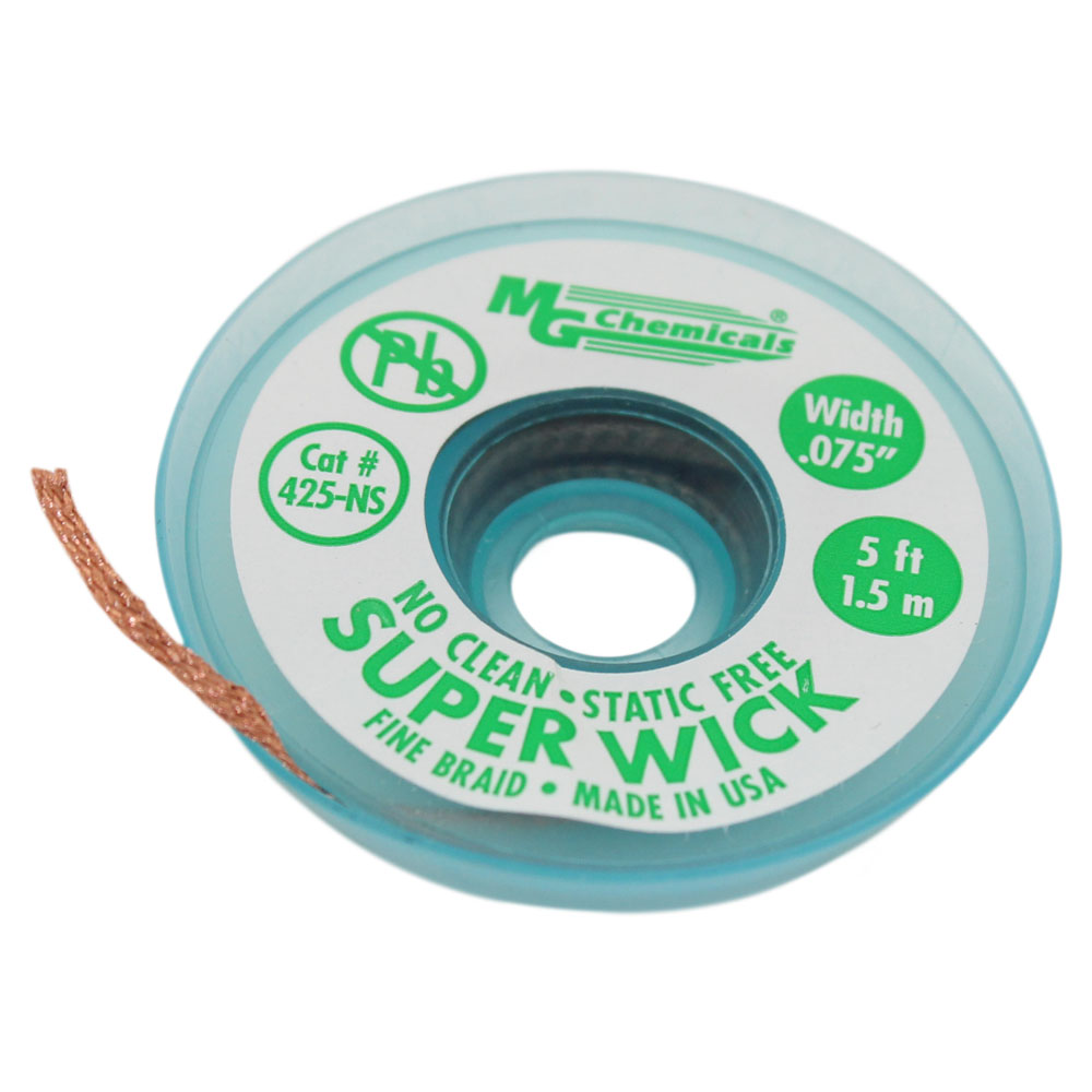 .075" Desoldering Braid | Superwick | #3 Green Fine Braid