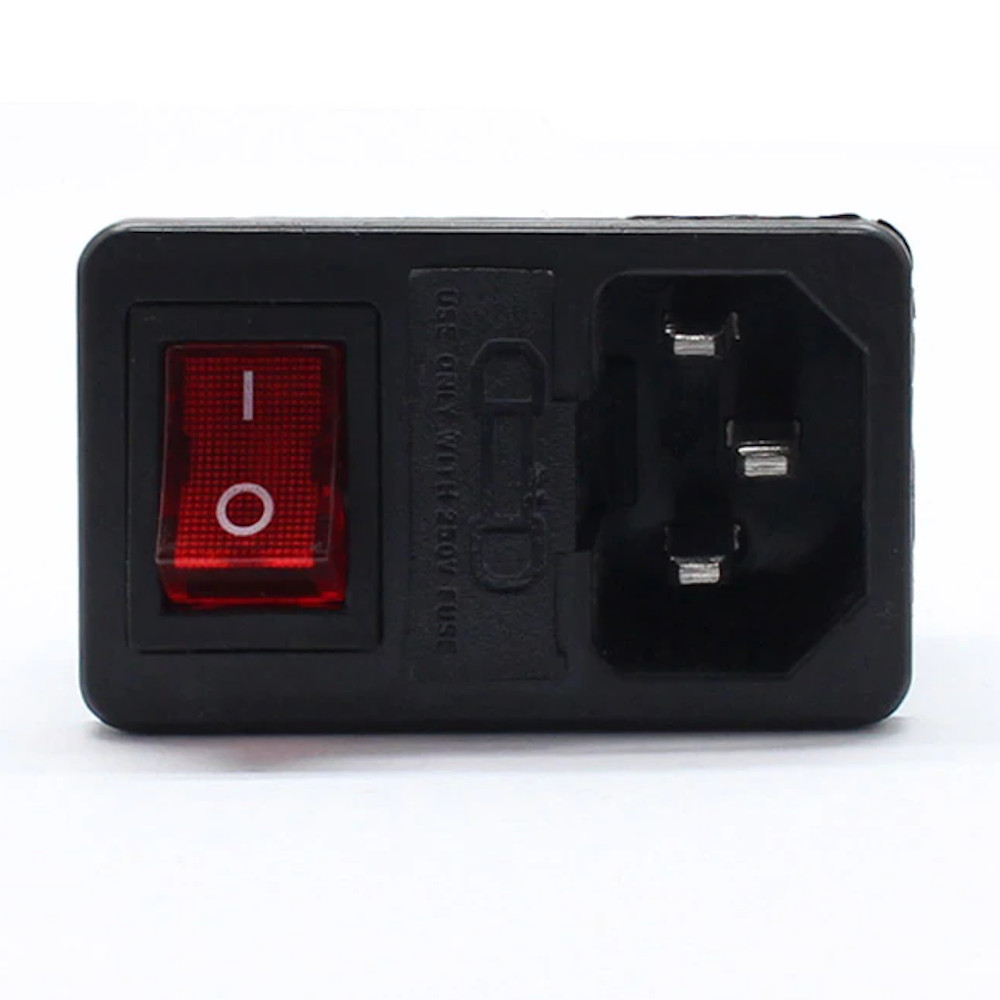 Red Rocker Switch with AC Power Connector and Fuse