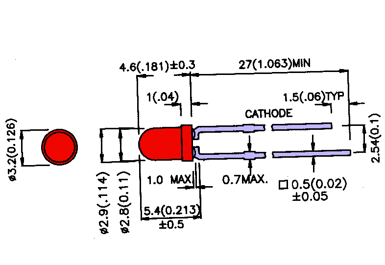 Red-Diffused 3mm Standard LED